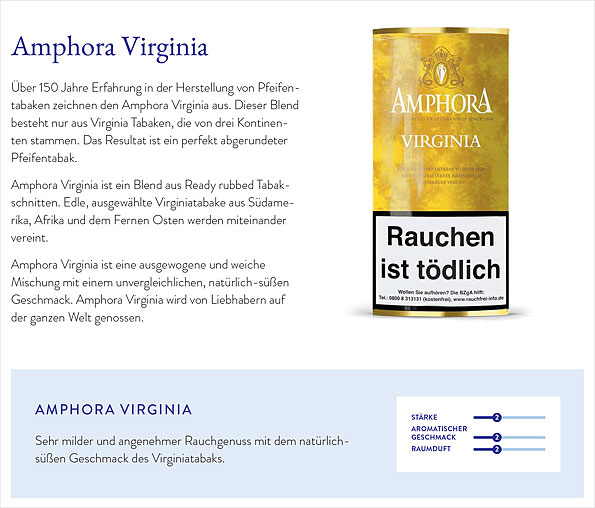 Amphora Virginia Pfeifentabak 50g Pouch Estervals Pipe House